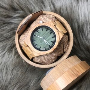 Accessories | Mens Green Cat Eye Bamboo Wood Watch Nwt | Poshmark
